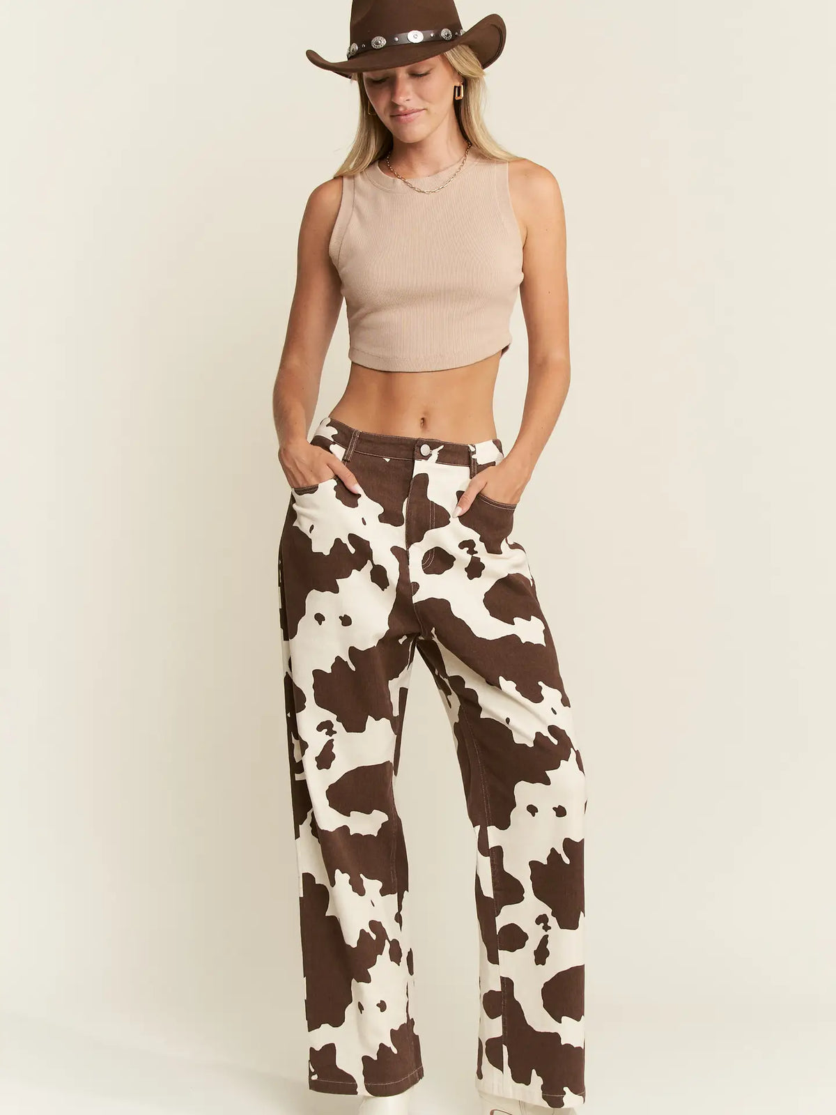 Cow Print Denim Pants — Crooked Crown BC
